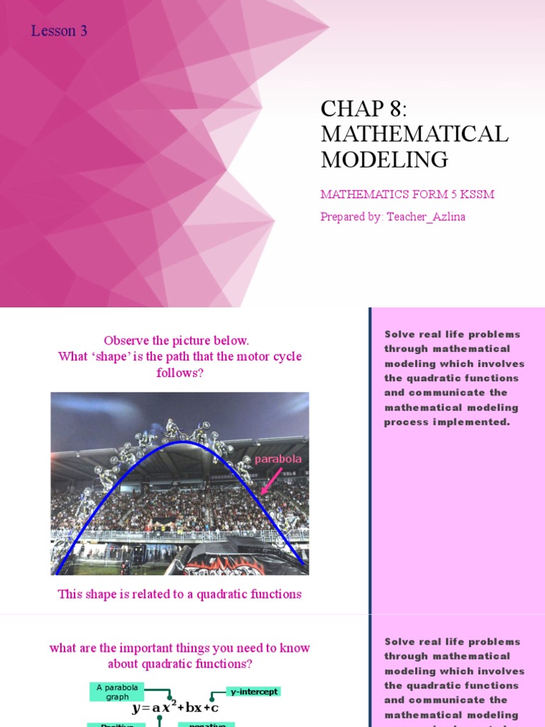 3 Modeling Quadratic Func Lesson 3 | PDF | Quadratic Equation | Equations