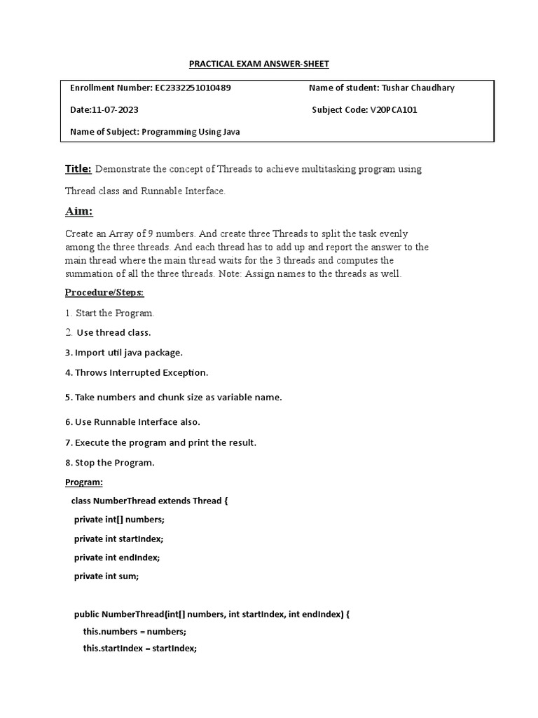 Multithreading in Java: Sum Calculation | PDF | Thread (Computing ...