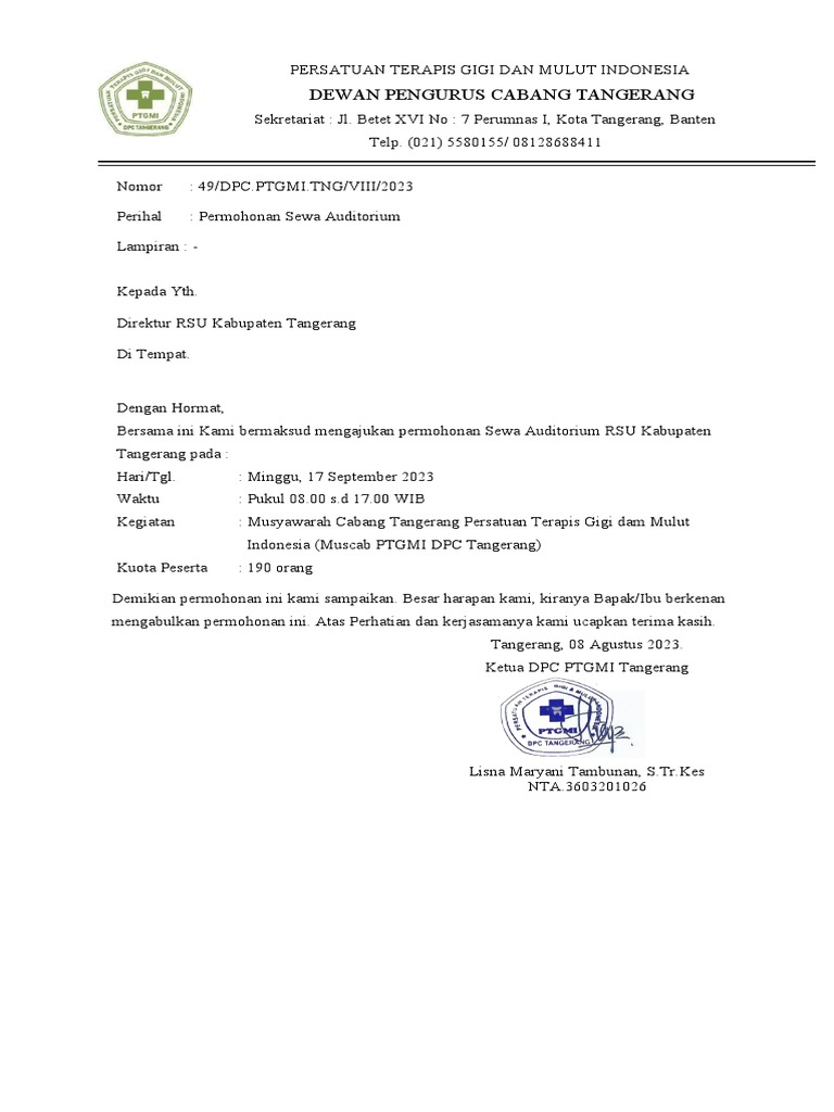 Permohonan Sewa Aula | PDF