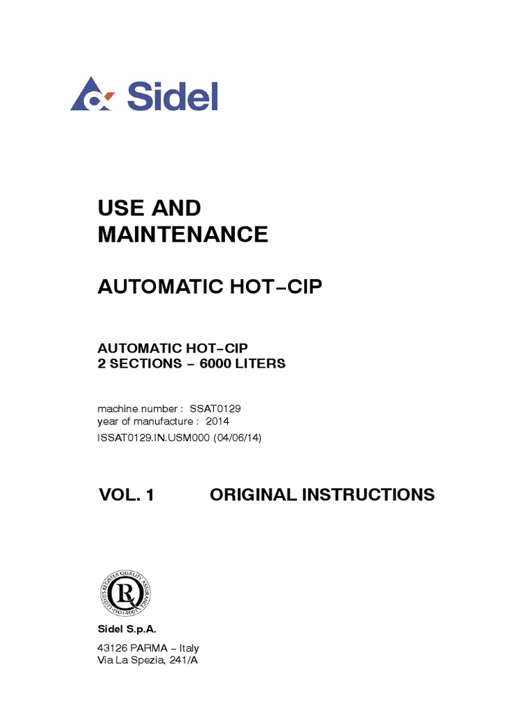 Use and Maintenance (Automation Hot CIP) | PDF