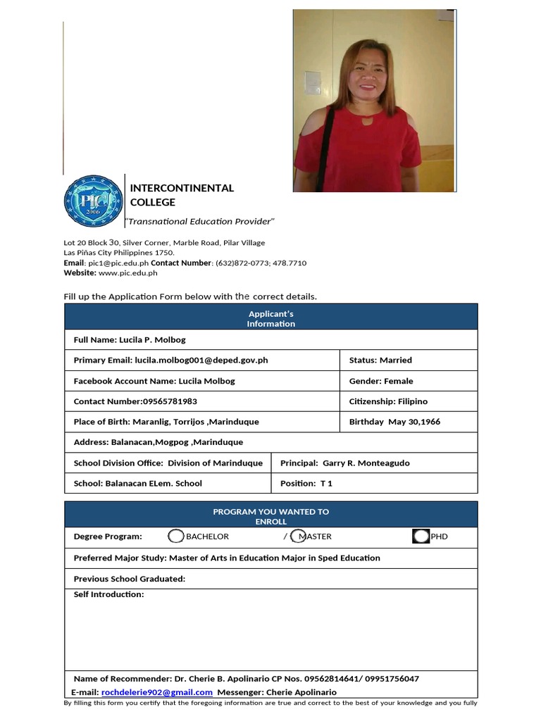 PIC Application Form NAME | PDF