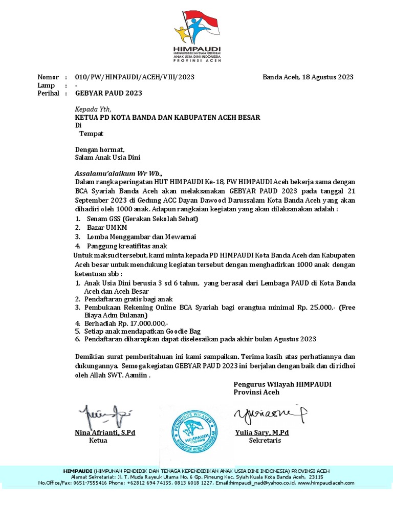 SURAT HIMPAUDI - 010 - 2023 - Gebyar PAUD 2023 | PDF SURAT HIMPAUDI - 010 - 2023 - Gebyar PAUD 2023 | PDF
