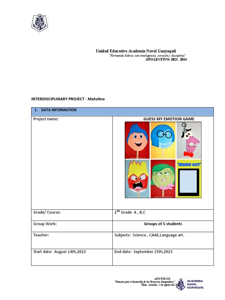 Interdisciplinary Project 2ND GRADE | PDF | Emotions | Psychological ...