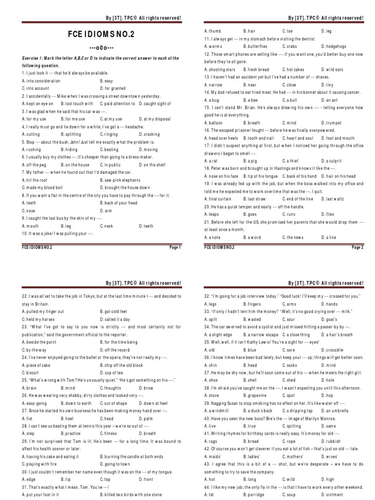 FCE Idioms No.2 - 120Qs | PDF