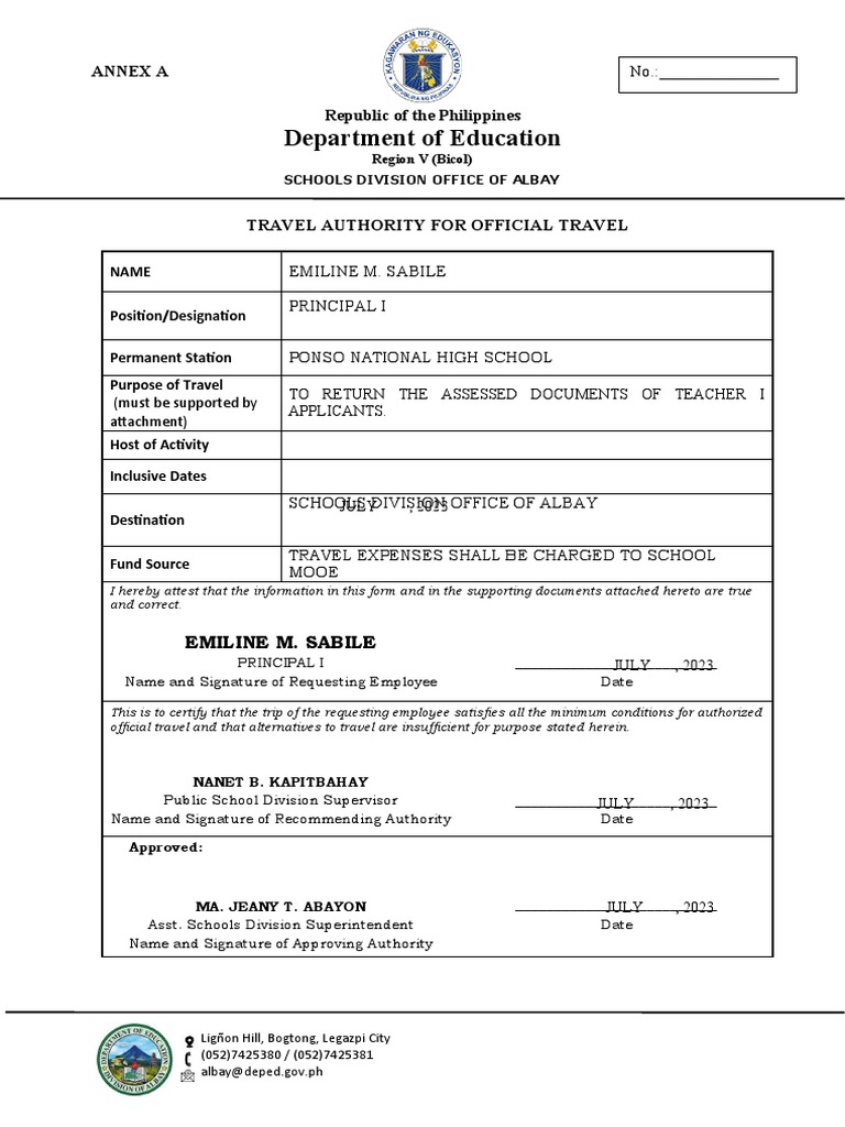 Travel Order Template | PDF