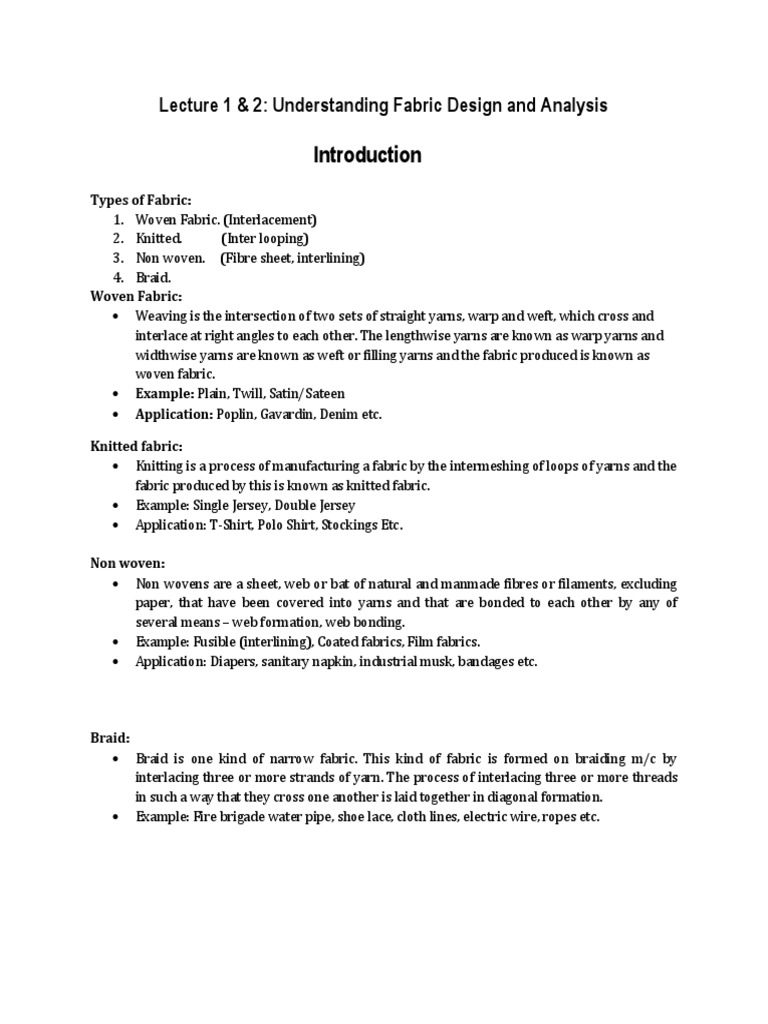 Lecture 1 2 | PDF | Weaving | Textiles