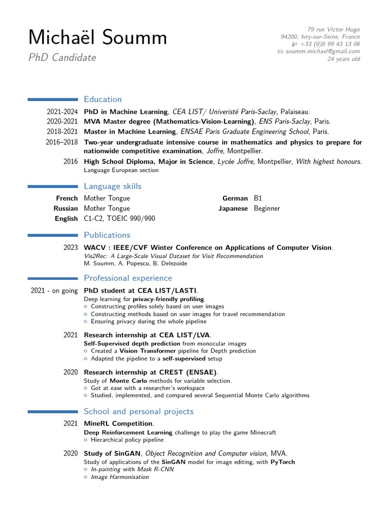 CV Michael Soumm en | Download Free PDF | Machine Learning | Computer ...