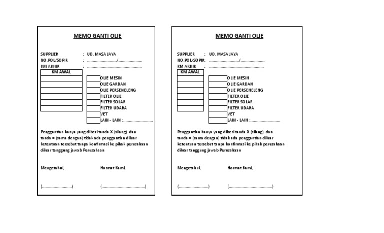 Memo Ganti Olie | PDF