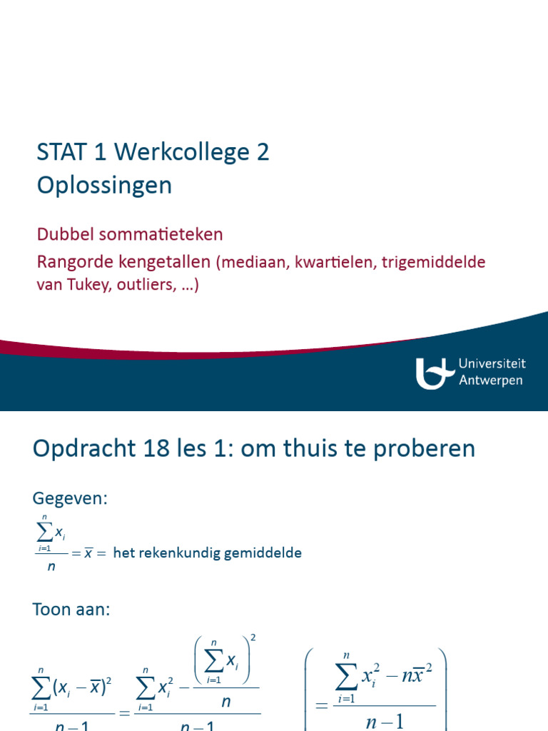 Stat1 - Werkcollege 2 - 2022-2023 - Oplossingen | PDF