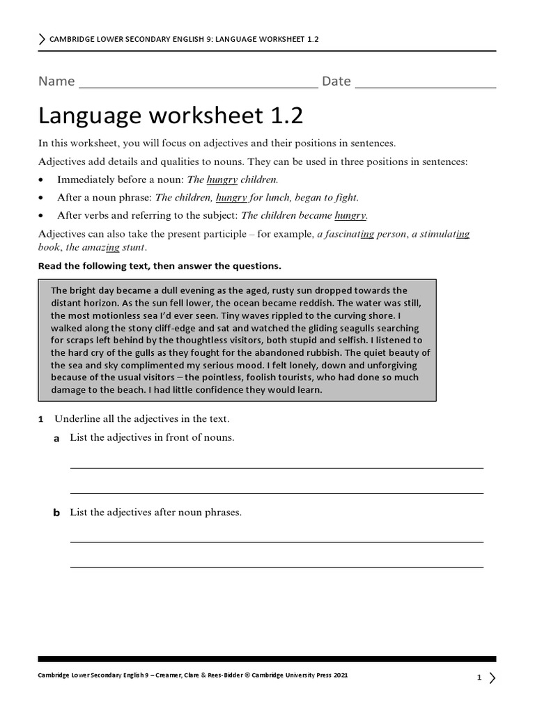 LS English 9 Lang Worksheet 1.2 | PDF