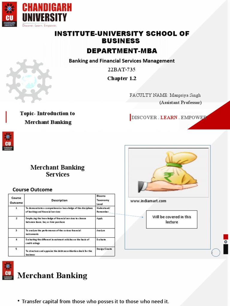 Lecture 1.2.1 Introduction To Merchant Banking | PDF | Banks | Investment Banking