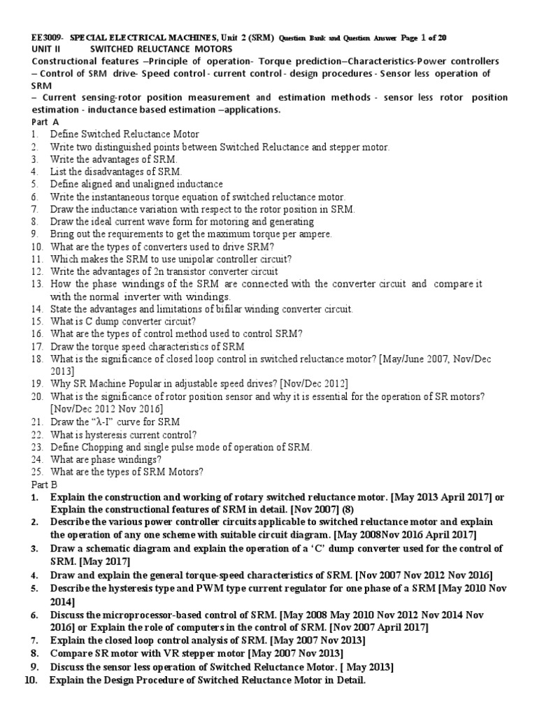 Unit Ii SRM Qa | PDF | Electric Motor | Amplifier