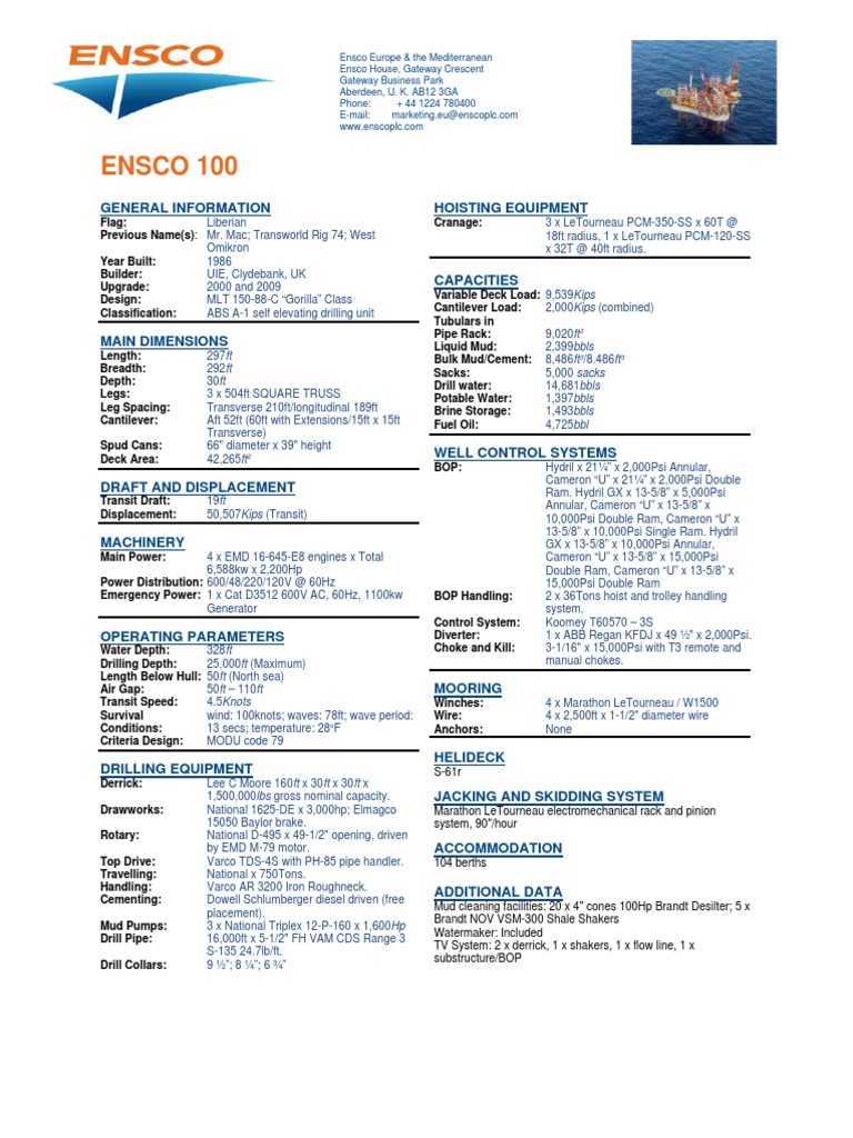 Ensco 100 | PDF