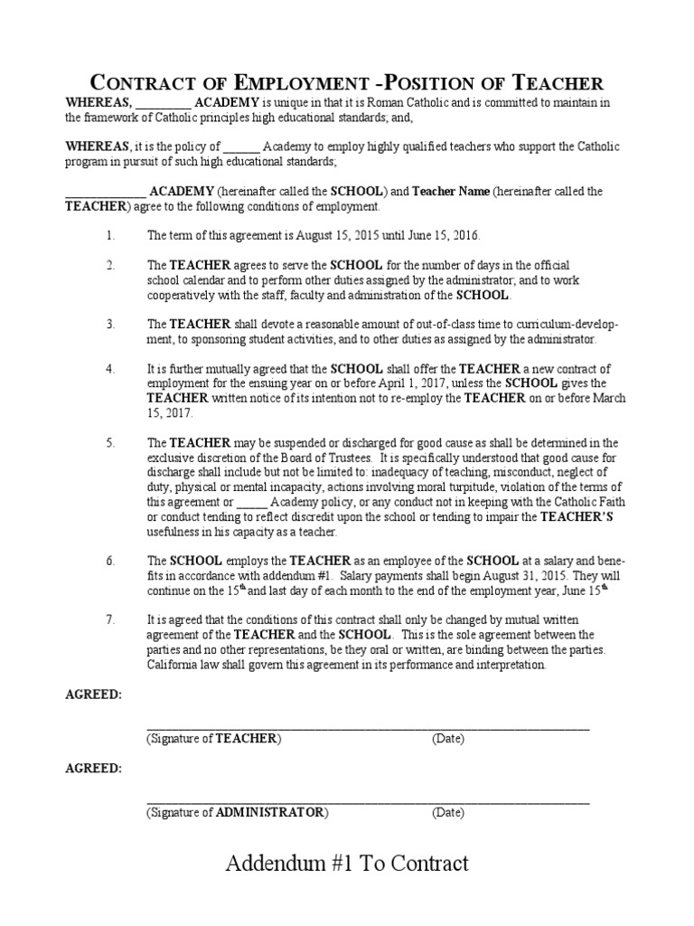 Sample Educ Contract | PDF | Salary | Employment