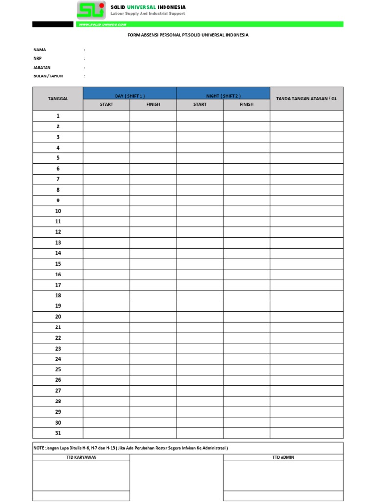 Form Absensi Manual | PDF