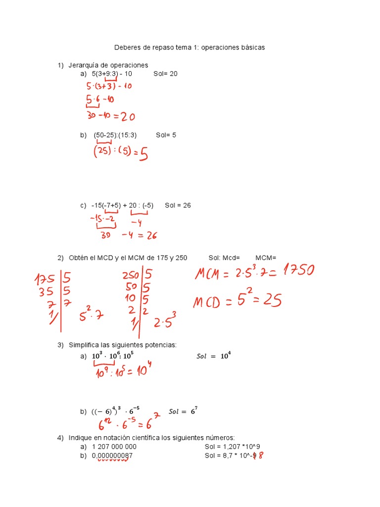 Deberes de Repaso Tema 1 - Operaciones Básicas | PDF