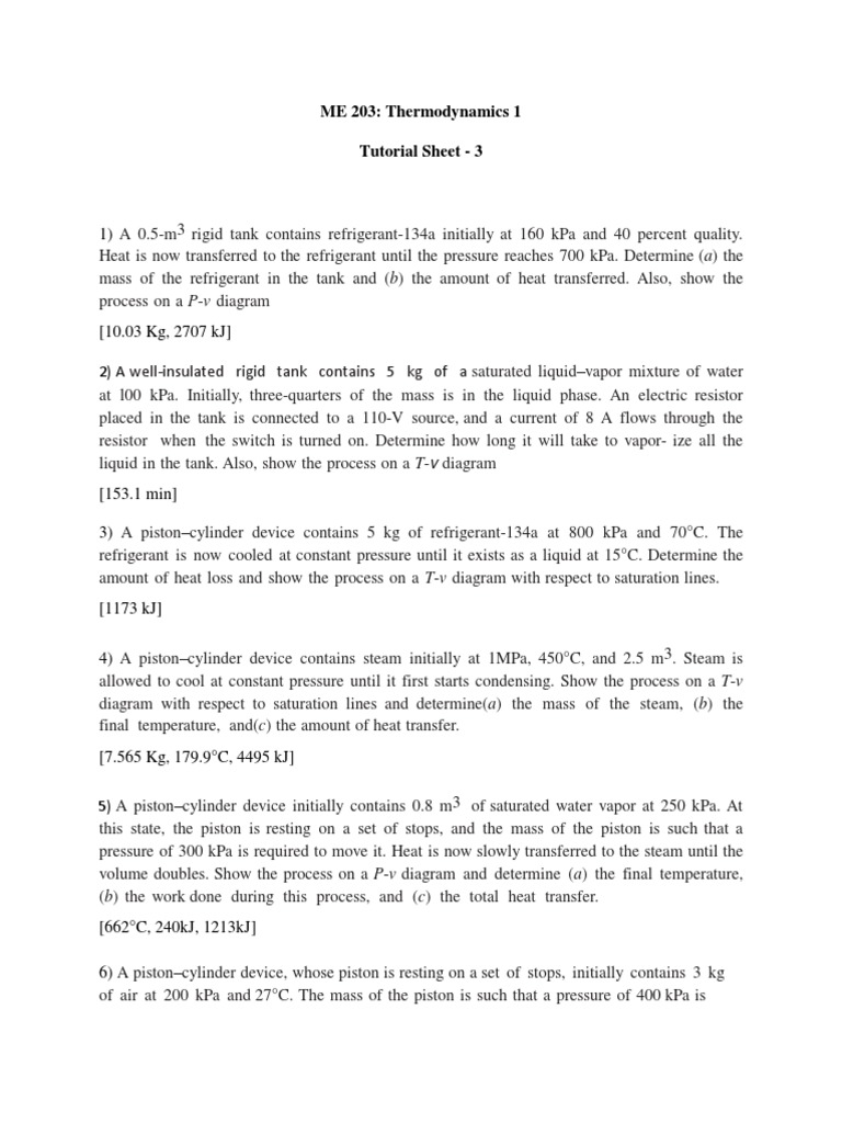 Tutorial Sheet 3 | PDF | Heat | Steam