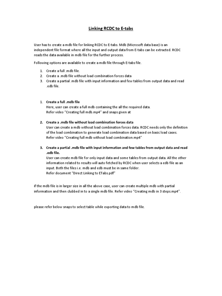 Linking RCDC To E-Tabs | PDF