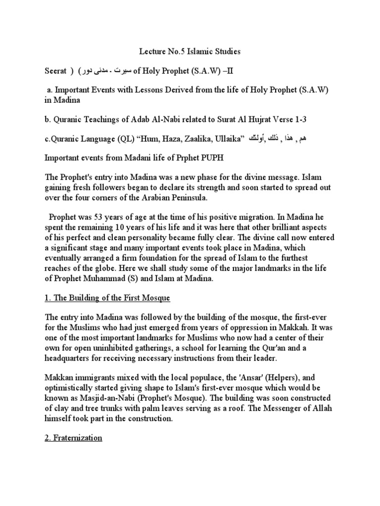 Islamic Studies Lecture 5 | PDF | Muhammad | Mecca