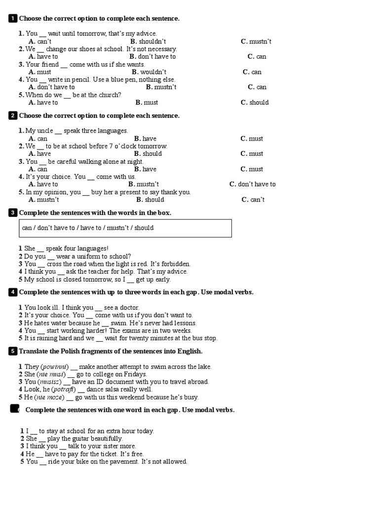 Modal Verbs Test (Bez Widocznej Punktacji) | PDF | Human Communication ...