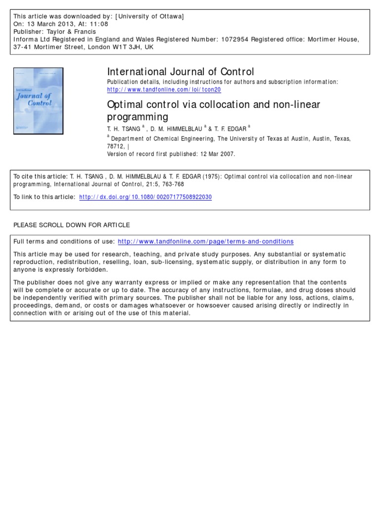 Optimal Control Via Collocation and Non-Linear Programming | PDF | Optimal Control ...