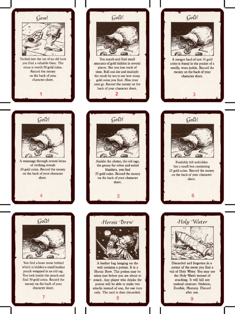 Heroquest Treasure Cards Numbered | PDF