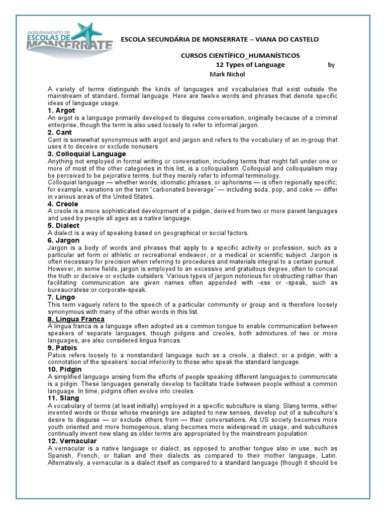 12 Types of Language | PDF | Jargon | Dialect