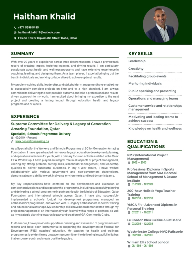Haitham Khalid CV 2023 | Download Free PDF | Leadership | Qatar