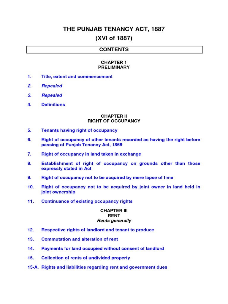 The Punjab Tenancy Act, 18871 | PDF | Leasehold Estate | Lease