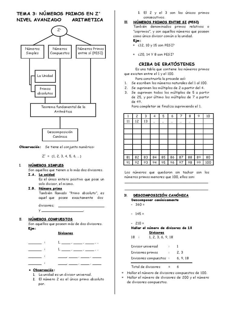 TEMA 3 ARITMETICA NIVEL AVANZADO Números Primos en Z I | PDF | Número ...