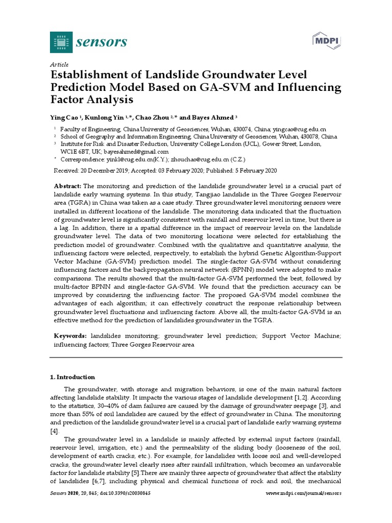 (2020) Establishment of Landslide Groundwater Level Prediction Model Based On GA-SVM and ...