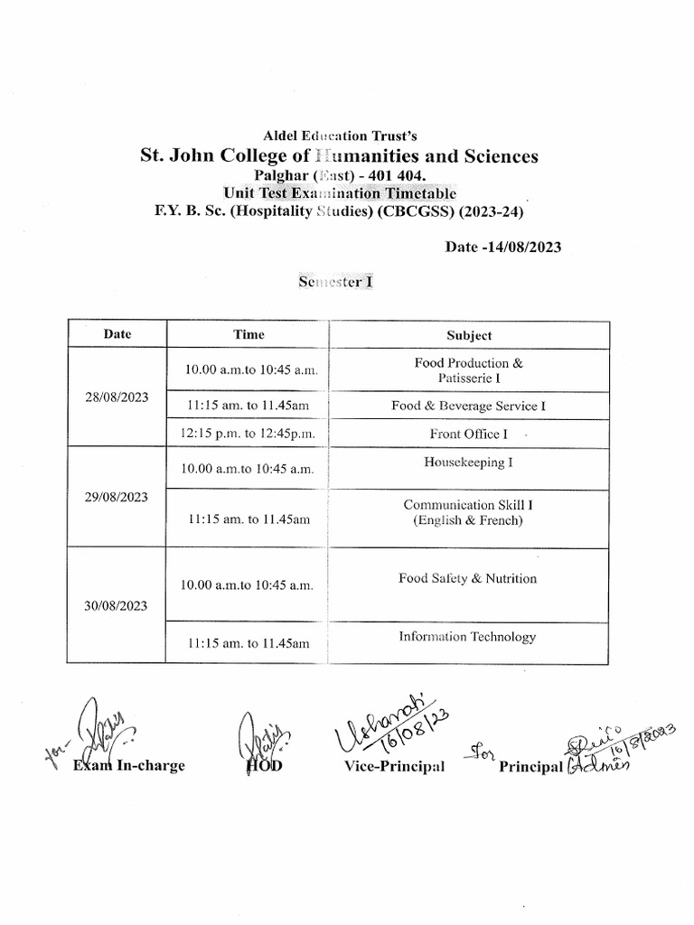 Internal Exam Timetable | PDF