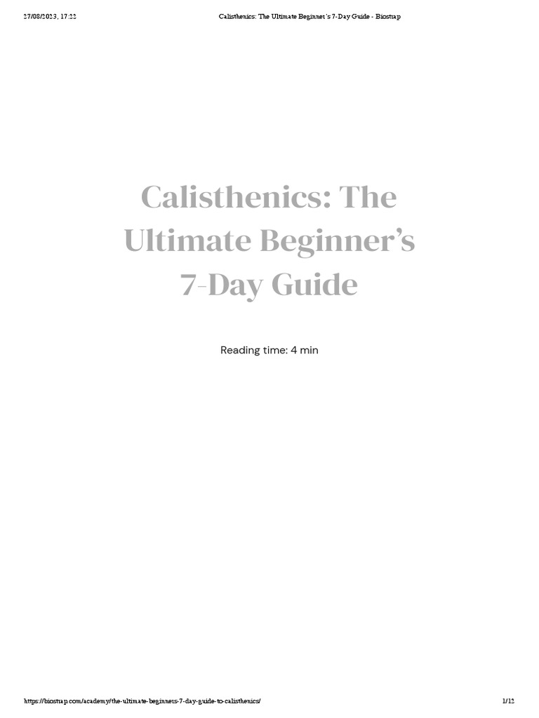 Calisthenics - The Ultimate Beginner's 7-Day Guide - Biostrap | PDF | Physical Fitness | High ...
