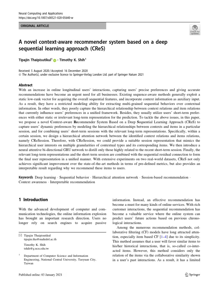 J166 A Novel Context-Aware Recommender Systems Based On A J166 Deep Sequential Learning Approach ...