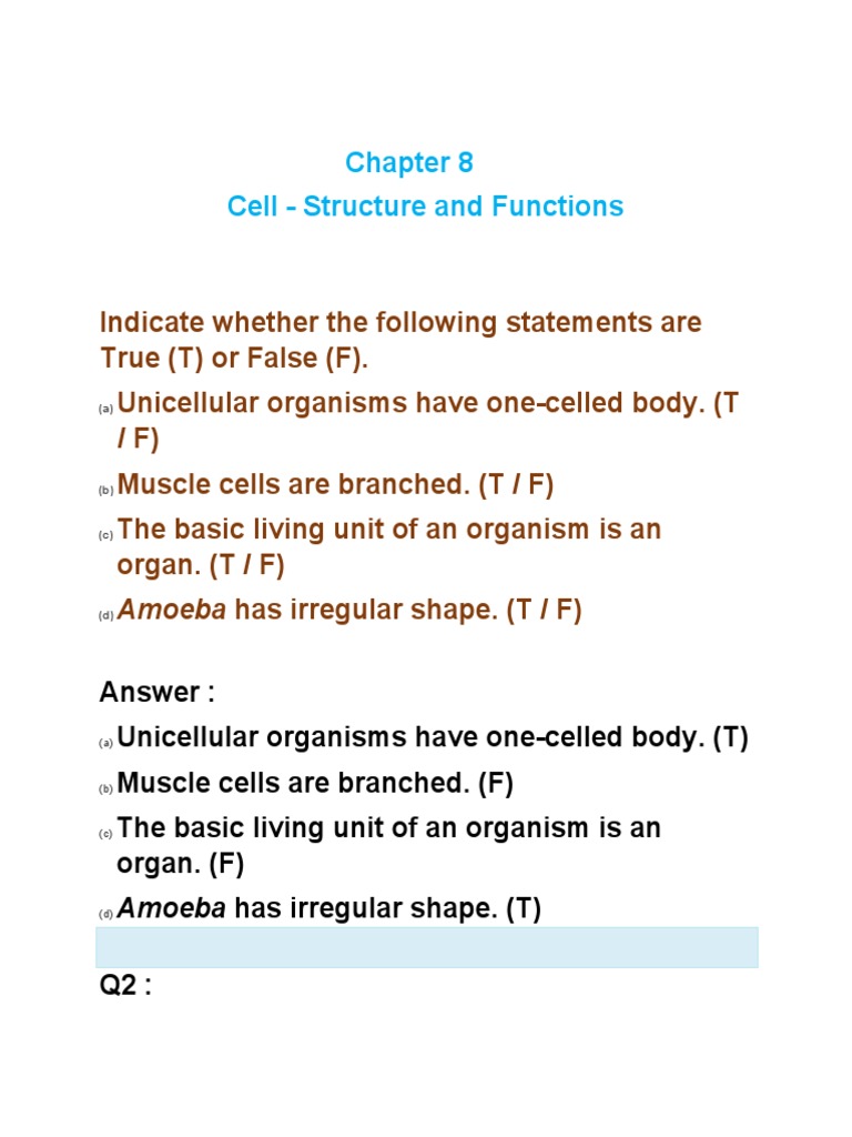 Class 8 Cell and Cell Structure Questions and Answ | PDF | Cell ...