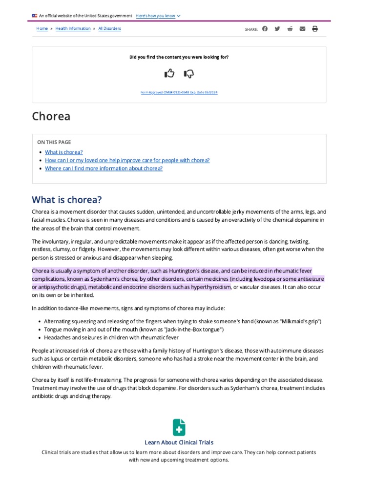 Chorea | PDF | Clinical Trial | Therapy