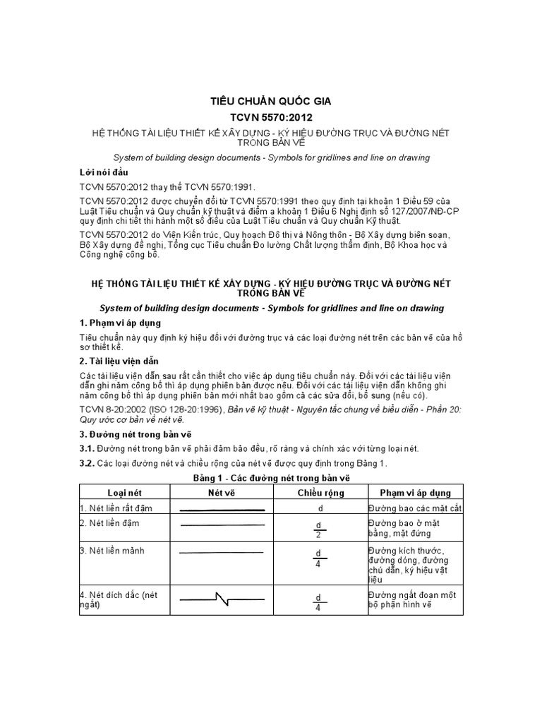 He Thong Ky Hieu Duong Truc Va Duong Net Trong Ban Ve (TCVN5570 2012) | PDF