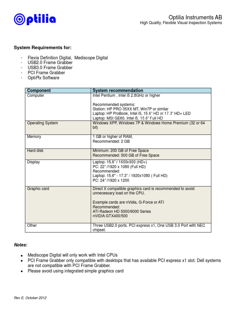 Visual Inspection System Requirements Guide | PDF | Laptop | Personal ...