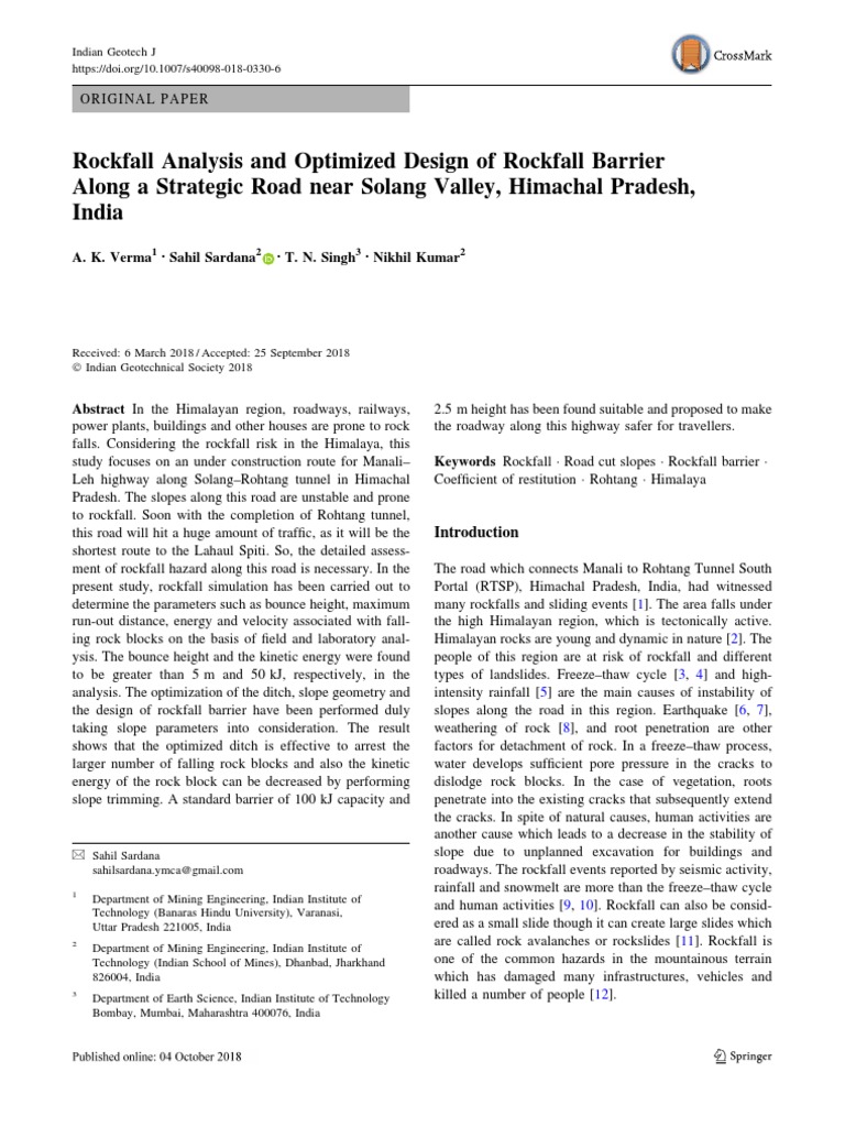 Rockfall Analysis and Optimized Design of Rockfall Barrier Along A ...