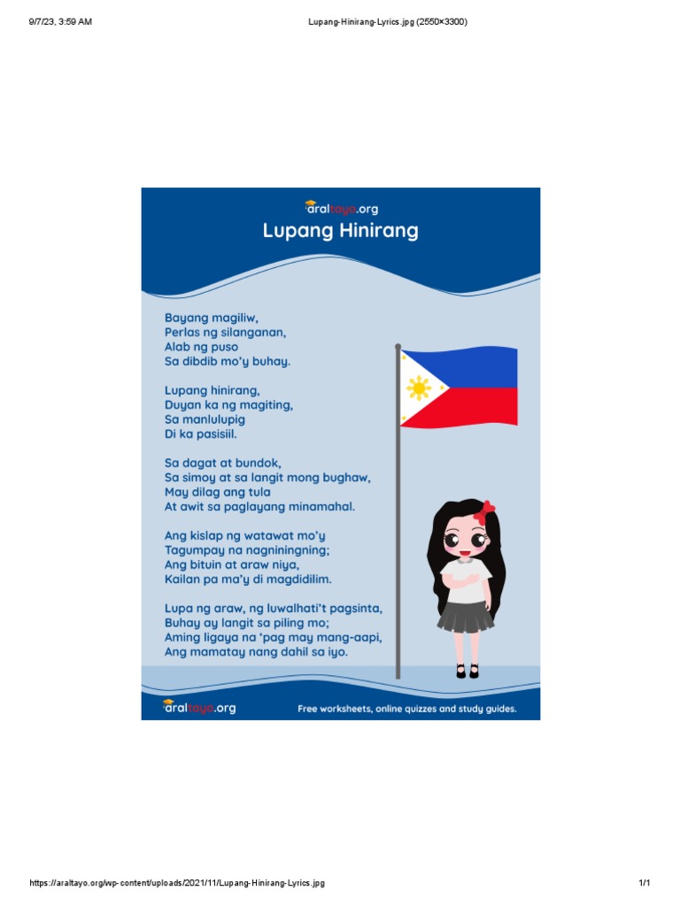 Lupang Hinirang Lyrics Image | PDF