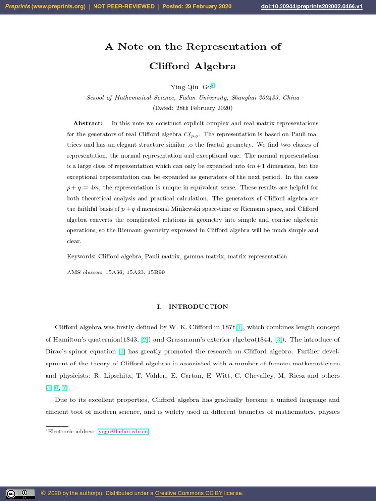 A Note On The Representation of Clifford Algebra | PDF | Algebra ...