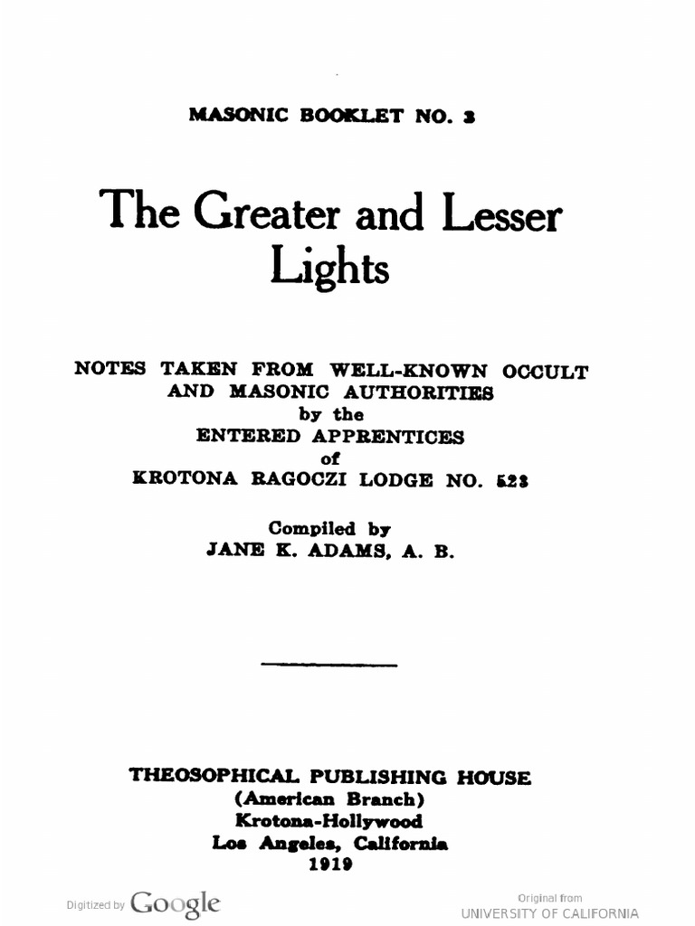1919 Adams Greater and Lesser Lights | PDF | Freemasonry | Ascended Master