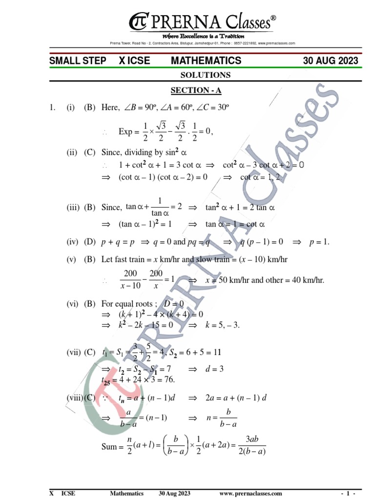2023 08 30 X Icse Mathematics Solution Pdf Euclidean Plane Geometry