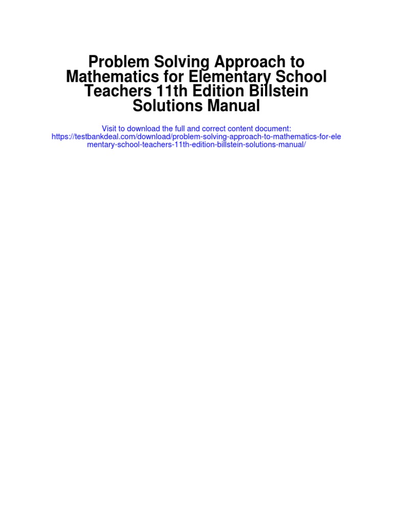 Problem Solving Approach To Mathematics For Elementary School Teachers ...