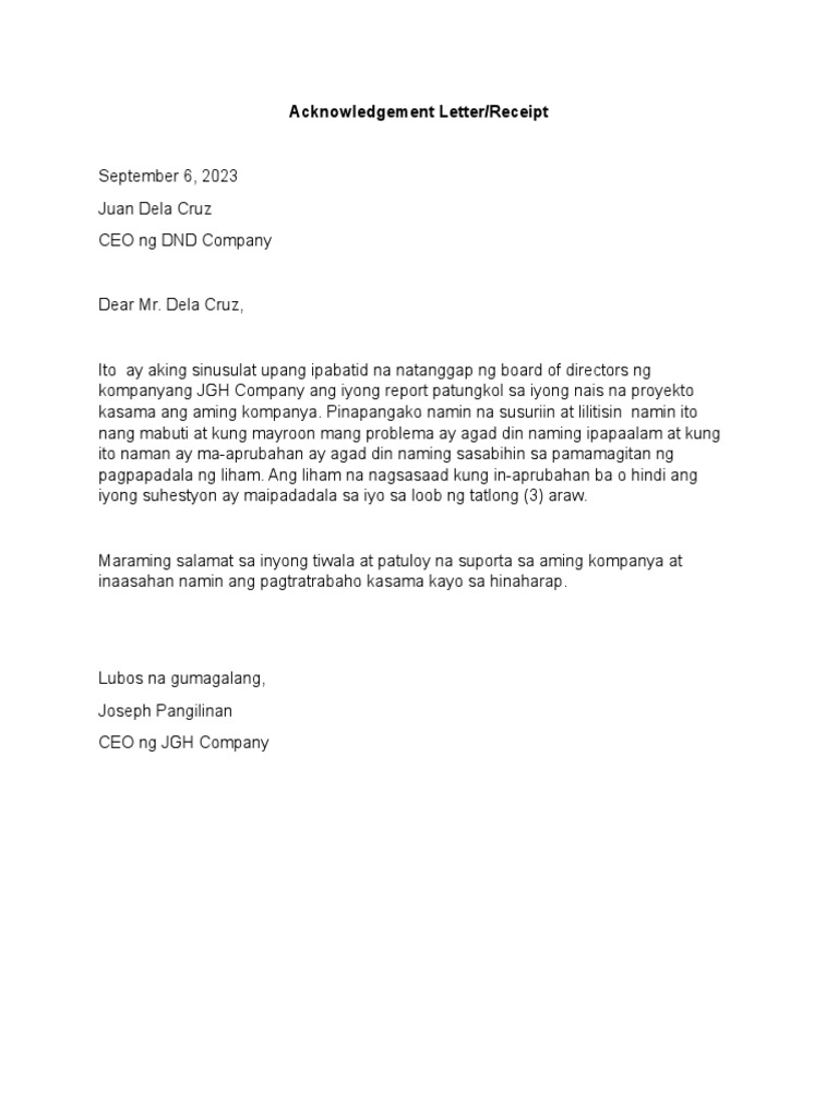 Acknowledgement Letter | PDF