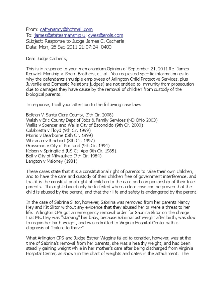 No Immunity Case Cites Letter To Judge C From Nancy Hey Slitor, Mother ...