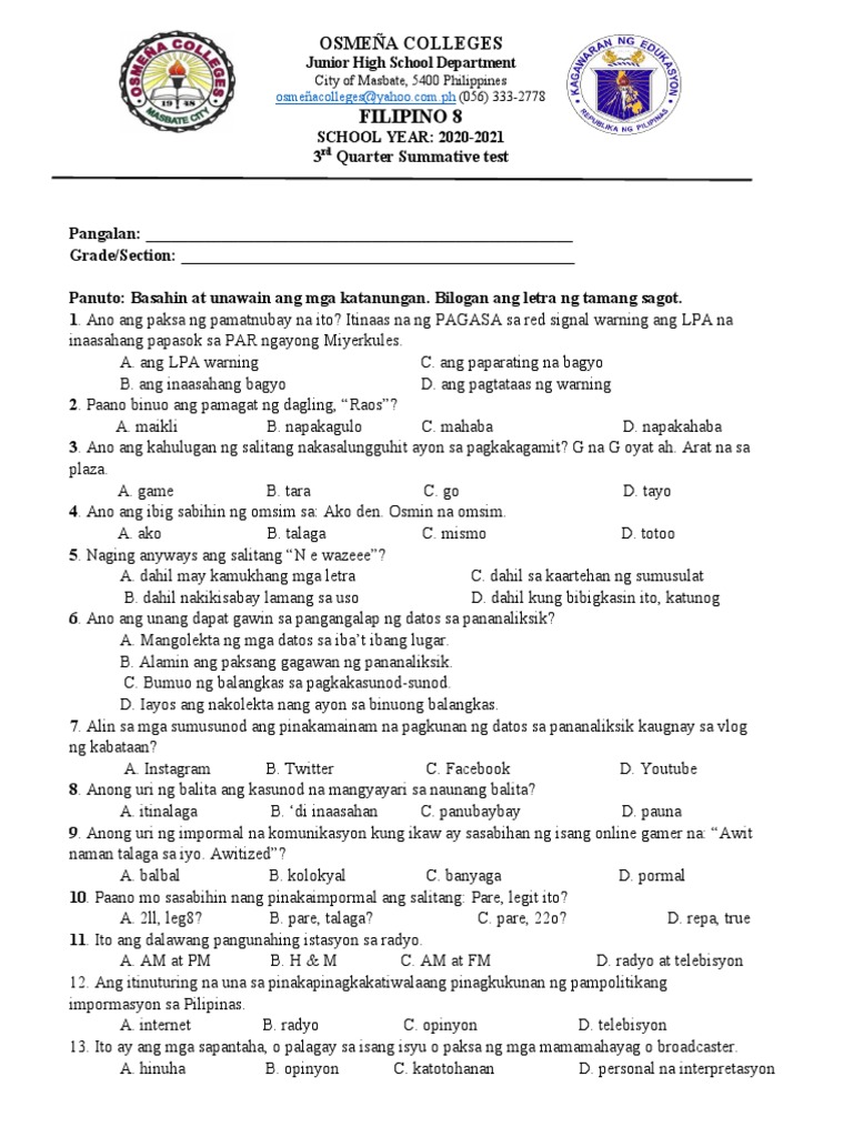Q3 - Filipino 8 | PDF