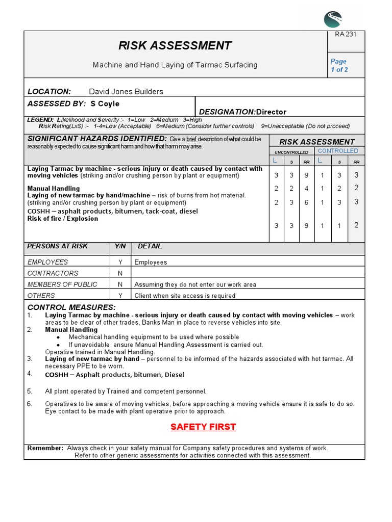 Tarmac Surfacing Risk Guide | PDF | Personal Protective Equipment | Risk