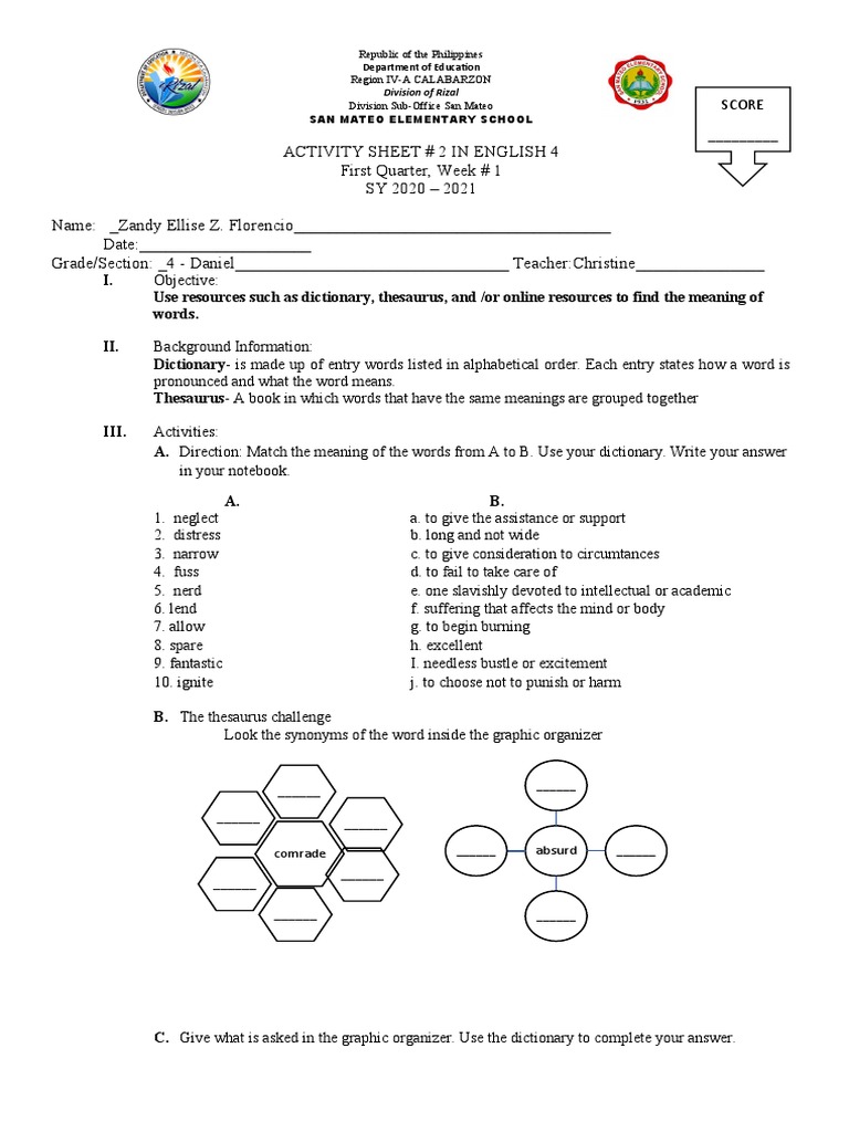 ENGLISH 4 AS2 qtr1 wk1 | PDF | Linguistics | Lexicology