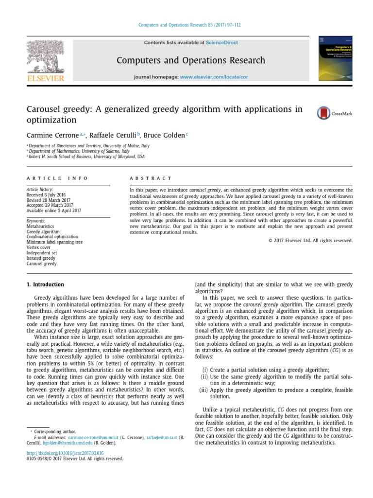 Carousel Greedy | PDF | Metaheuristic | Mathematical Optimization Carousel Greedy | PDF | Metaheuristic | Mathematical Optimization